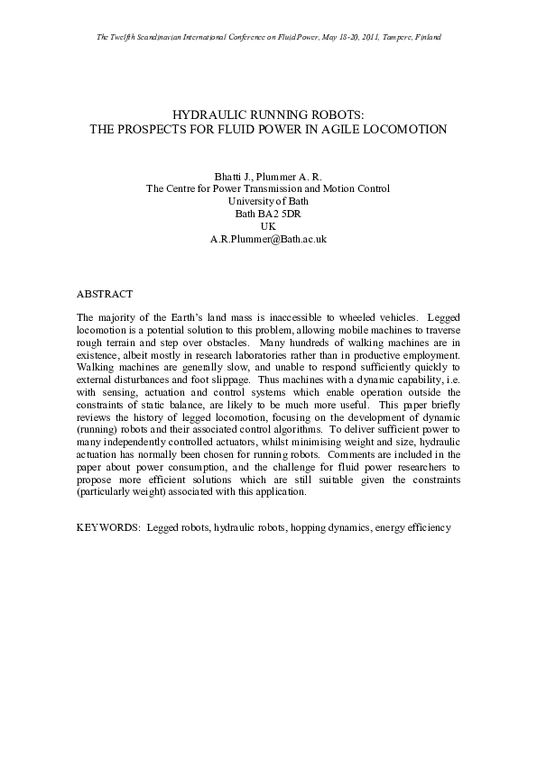 (PDF) Hydraulic running robots: The prospects for fluid power in agile ...