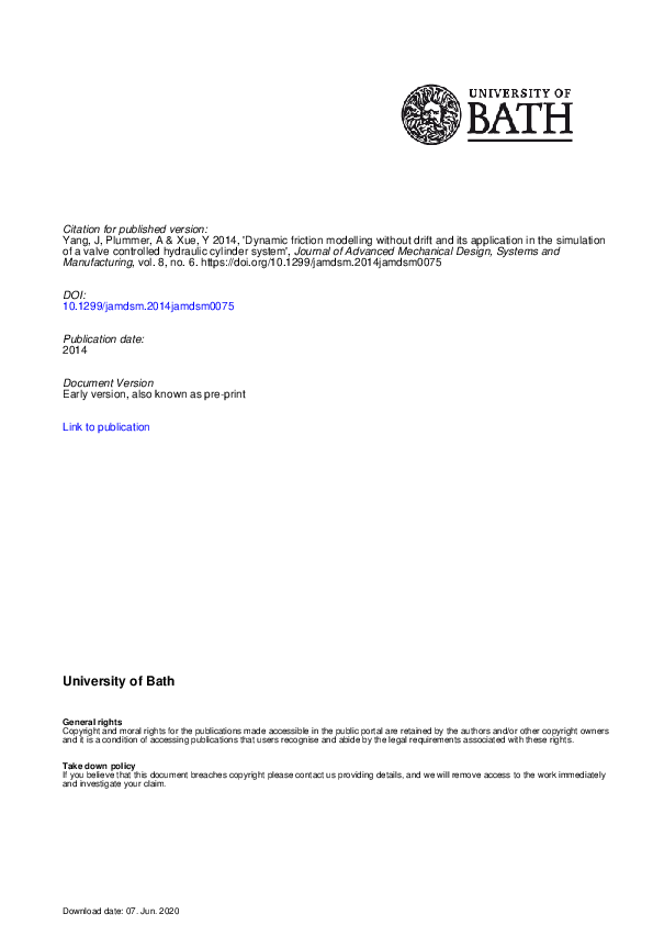 Pdf Dynamic Friction Modelling Without Drift And Its Application In The Simulation Of A Valve