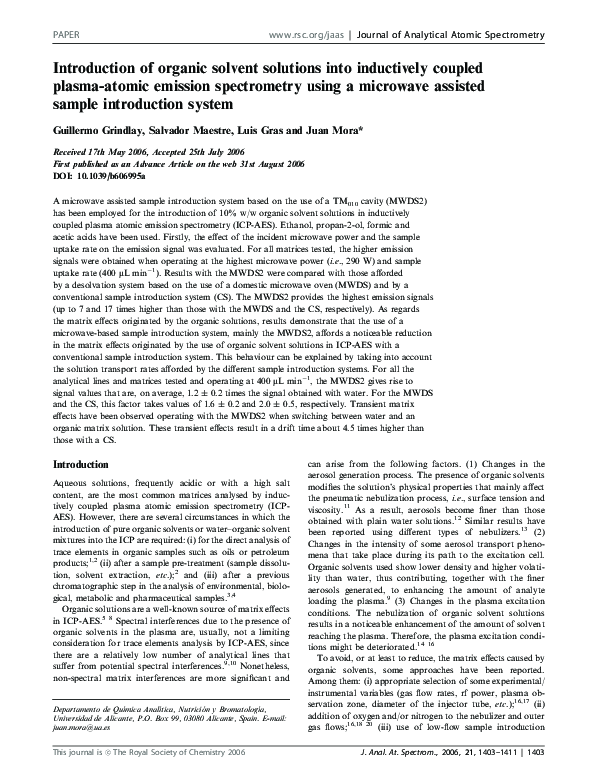 (PDF) Introduction of organic solvent solutions into inductively ...