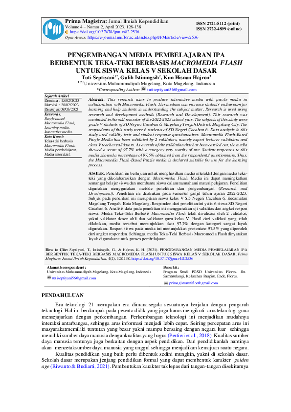 (PDF) Pengembangan Media Pembelajaran Ipa Berbentuk Teka-Teki Berbasis Macromedia Flash Untuk ...