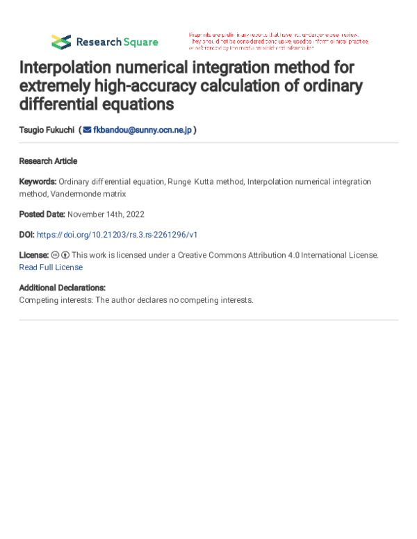 Pdf Interpolation Numerical Integration Method For Extremely High Accuracy Calculation Of
