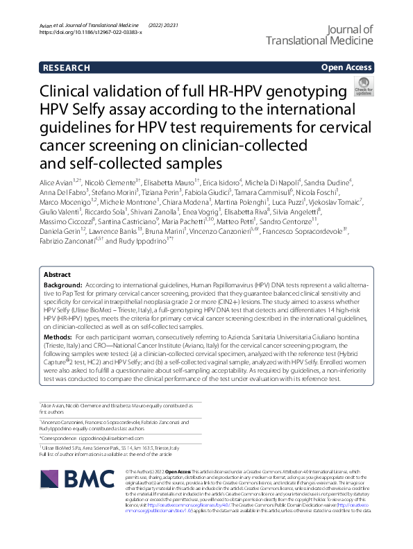 (PDF) Clinical validation of full HR-HPV genotyping HPV Selfy assay ...