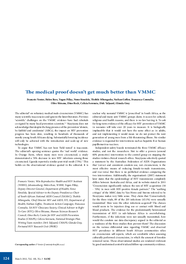 (PDF) The medical proof doesn't get much better than VMMC