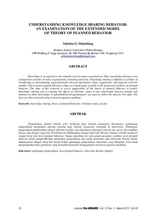 (PDF) Understanding Knowledge Sharing Behavior: An Examination of the Extended Model of Theory ...