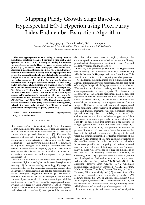 (PDF) Mapping Paddy Growth Stage Based-on Hyperspectral EO-1 Hyperion Using Pixel Purity Index ...
