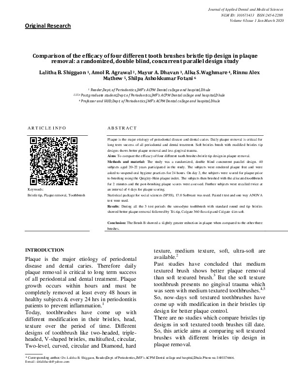 (PDF) Comparison of the efficacy of four different tooth brushes ...