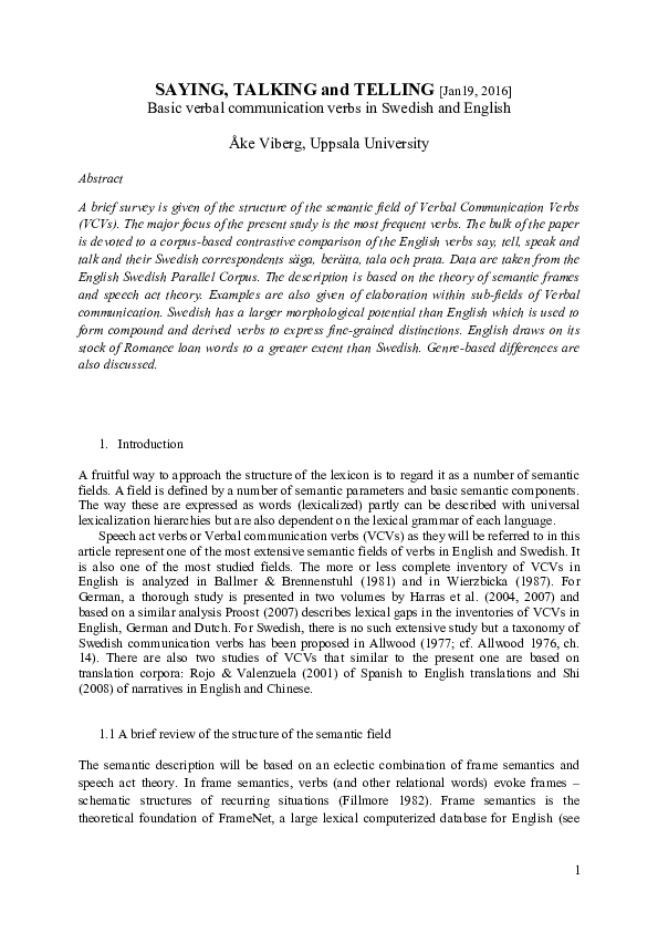 (PDF) Saying, talking and telling : Basic verbal communication verbs in ...