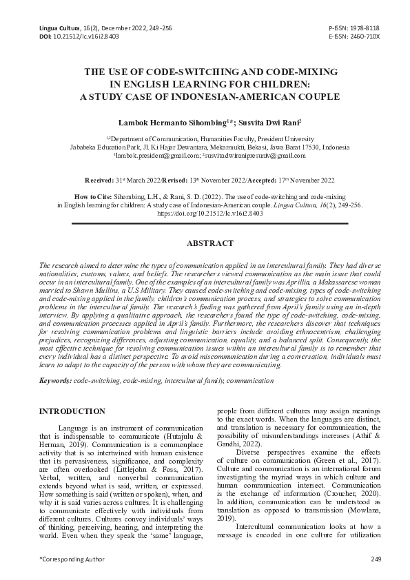 (PDF) The Use of Code-Switching and Code-Mixing in English Learning for ...