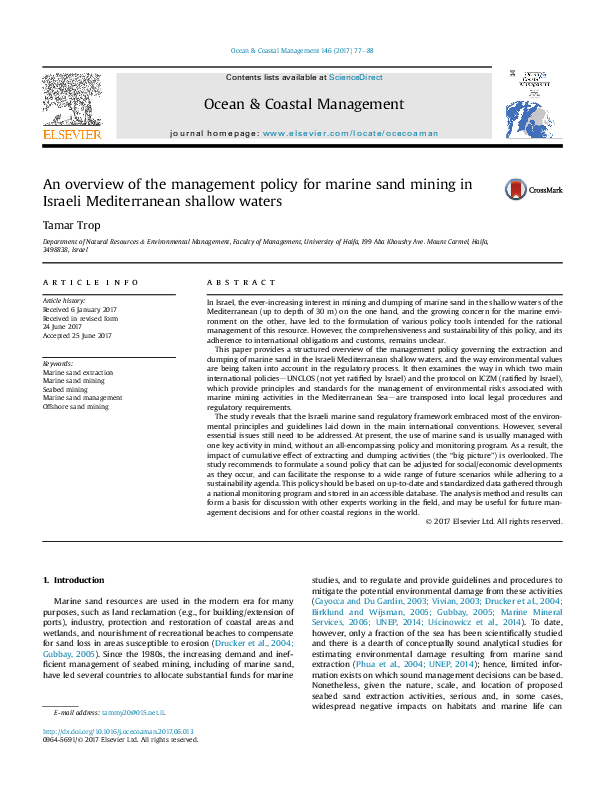 (PDF) An overview of the management policy for marine sand mining in ...