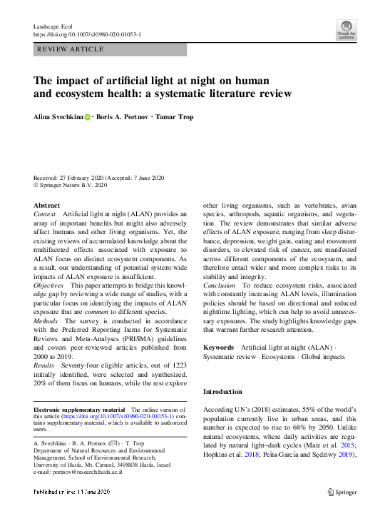 (PDF) The impact of artificial light at night on human and ecosystem ...