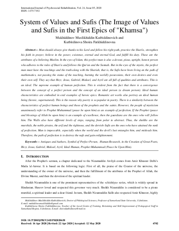 (PDF) System of Values and Sufis (The Image of Values and Sufis in the ...