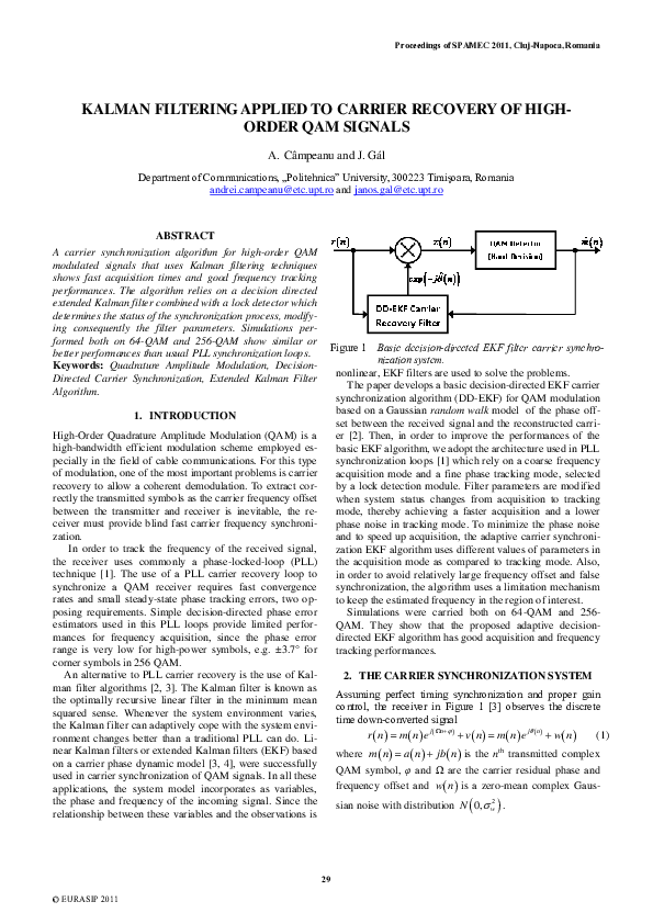 Pdf Kalman Filtering Applied To Carrier Recovery Of High Order Qam Signals Andrei Campeanu