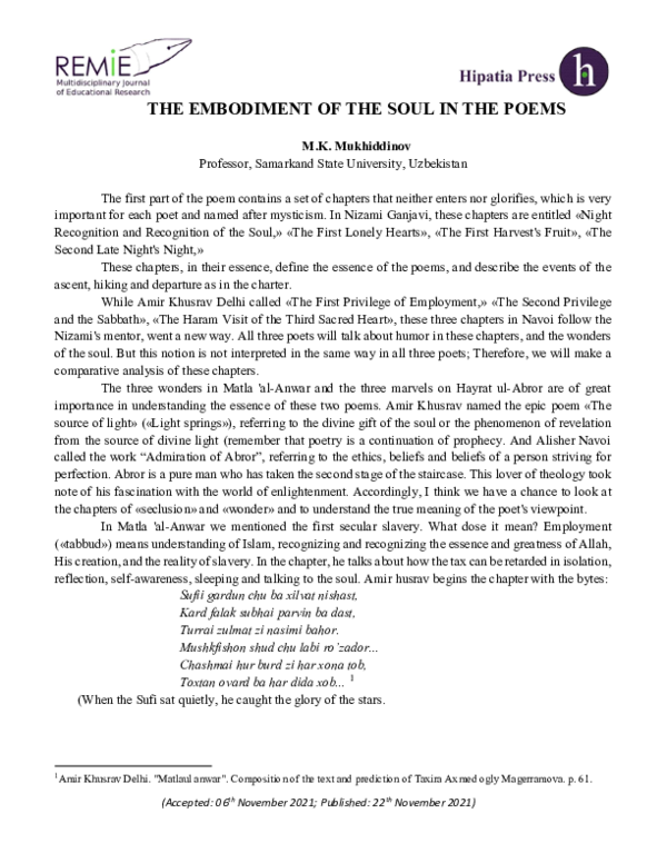 (PDF) THE EMBODIMENT OF THE SOUL IN THE POEMS