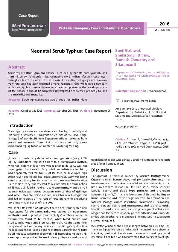 (PDF) Neonatal Scrub Typhus: Case Report