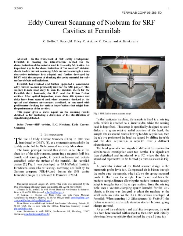 (PDF) Eddy Current Scanning of Niobium for SRF Cavities at Fermilab | Charlie Cooper - Academia.edu
