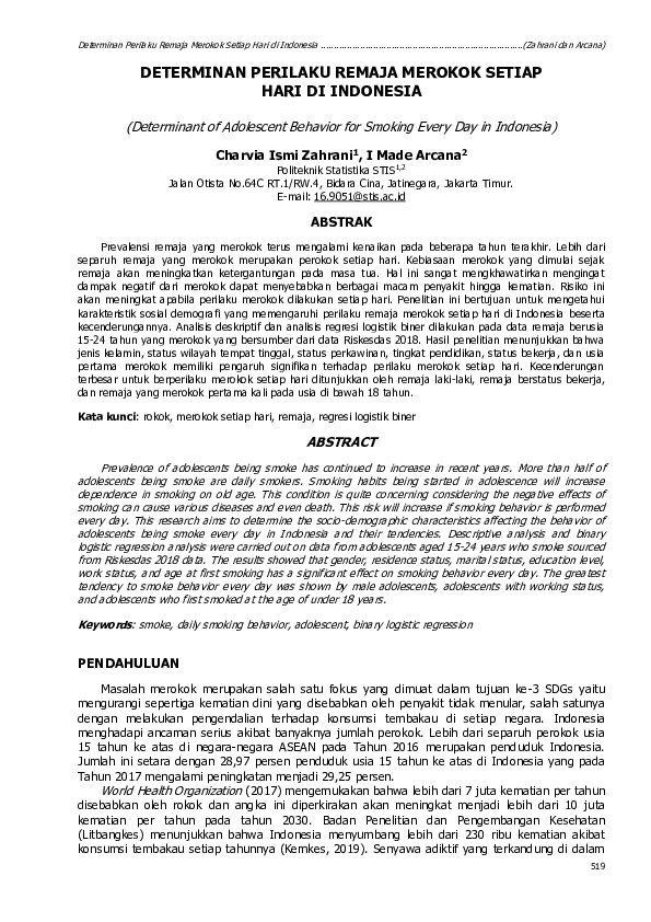 (PDF) Determinan Perilaku Remaja Merokok Setiap Hari DI Indonesia