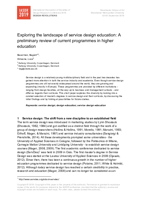 (PDF) Exploring the landscape of service design education: A ...