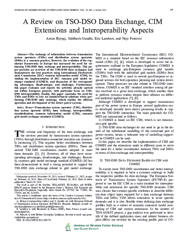 (PDF) A Review on TSO-DSO Data Exchange, CIM Extensions and ... (PDF) A Review on TSO-DSO Data Exchange, CIM Extensions and ...