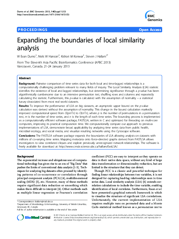 (PDF) Expanding the boundaries of local similarity analysis