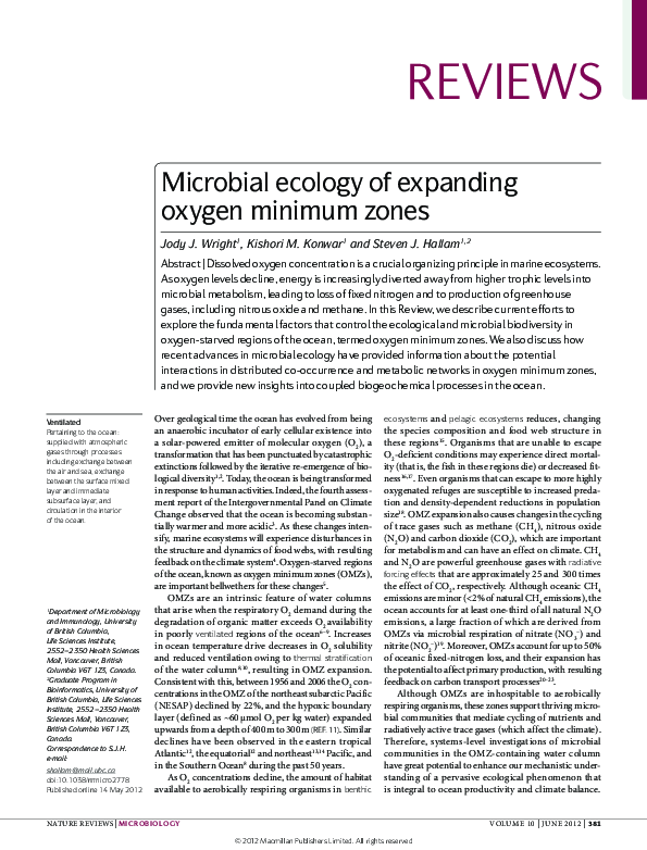 (PDF) Microbial ecology of expanding oxygen minimum zones