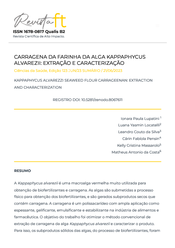 (PDF) Carragena Da Farinha Da Alga Kappaphycus Alvarezii: Extração e ...