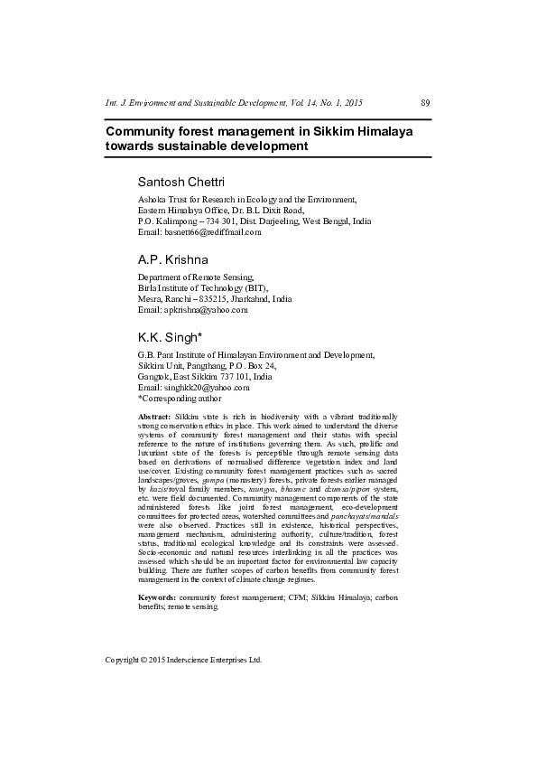 (PDF) Community forest management in Sikkim Himalaya towards ...