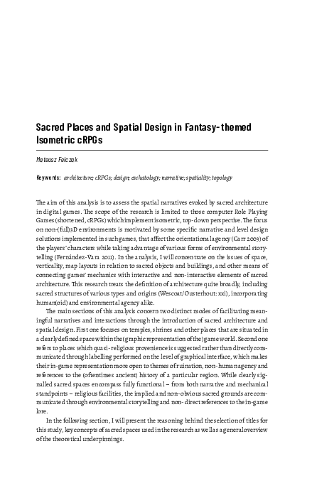 (PDF) Sacred Places and Spatial Design in Fantasy-themed Isometric cRPGs