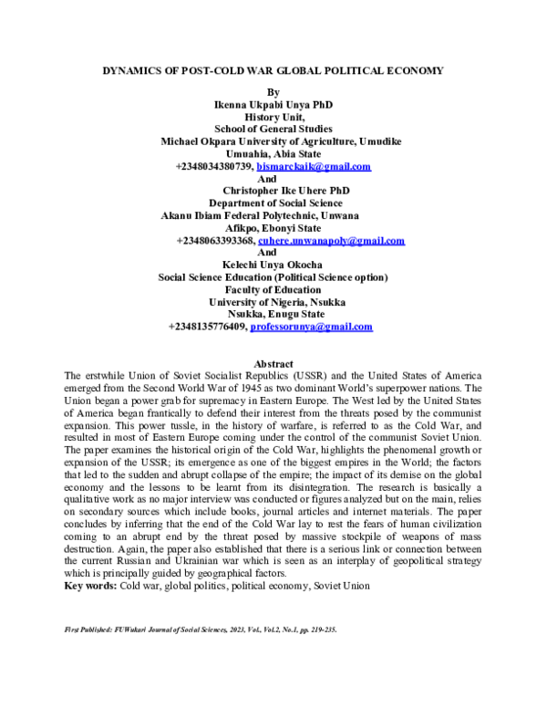 (DOC) DYNAMICS OF POST-COLD WAR GLOBAL POLITICAL ECONOMY