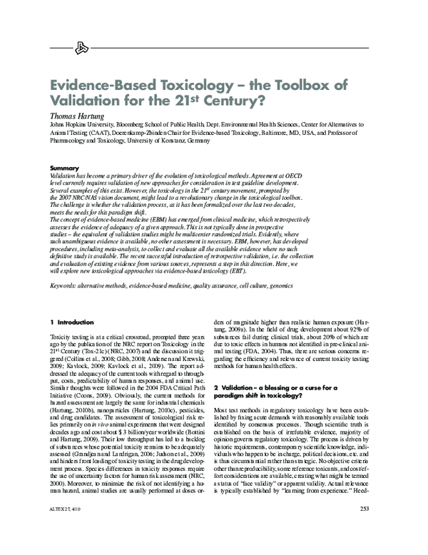(PDF) Evidence-based toxicology – the toolbox of validation for the 21st century?