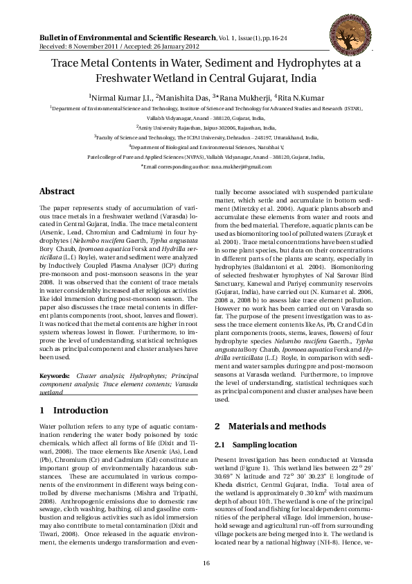 (PDF) Trace Metal Contents in Water, Sediment and Hydrophytes at a ...
