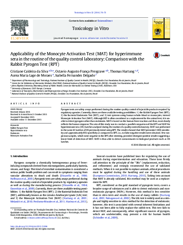 (PDF) Applicability of the Monocyte Activation Test (MAT) for ...