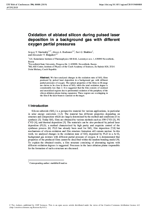 (PDF) Oxidation of ablated silicon during pulsed laser deposition in a ...