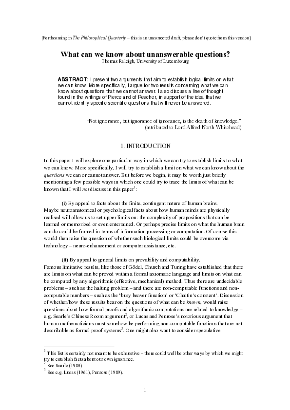 (PDF) What can we know about unanswerable questions?