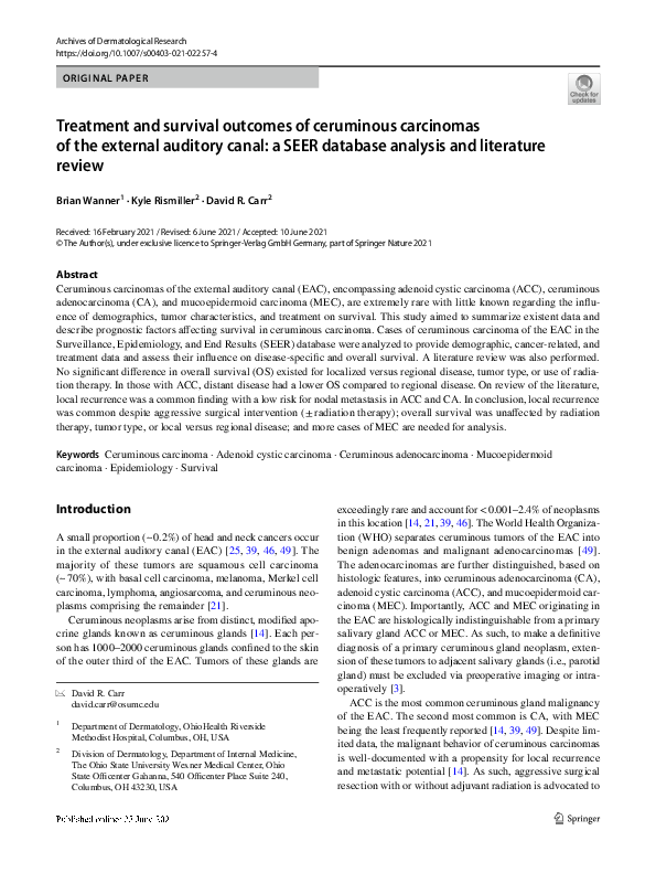 (PDF) Treatment and survival outcomes of ceruminous carcinomas of the ...