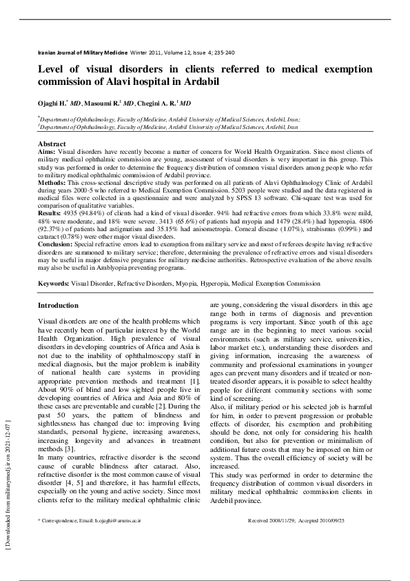 (PDF) Level of visual disorders in clients referred to medical ...