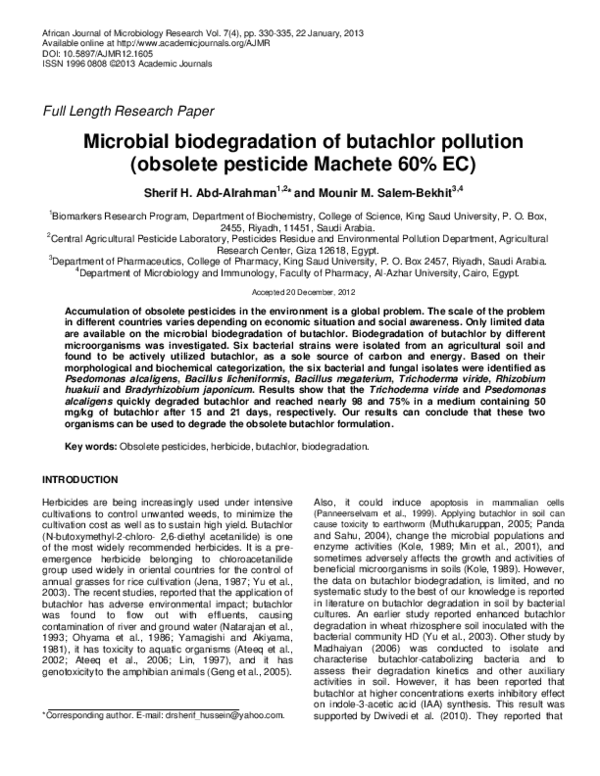 (PDF) Microbial biodegradation of butachlor pollution (obsolete ...