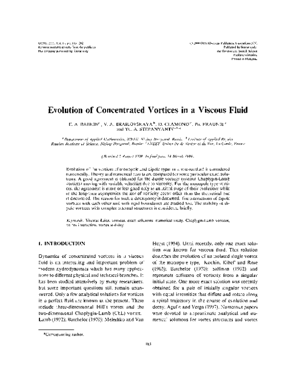 (PDF) Evolution of Concentrated Vortices in a Viscous Fluid