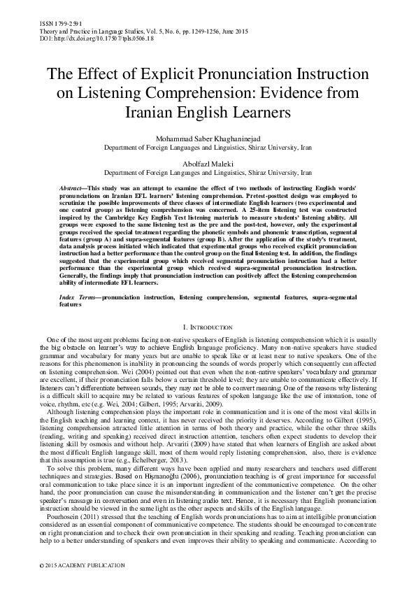 (PDF) The Effect of Explicit Pronunciation Instruction on Listening ...