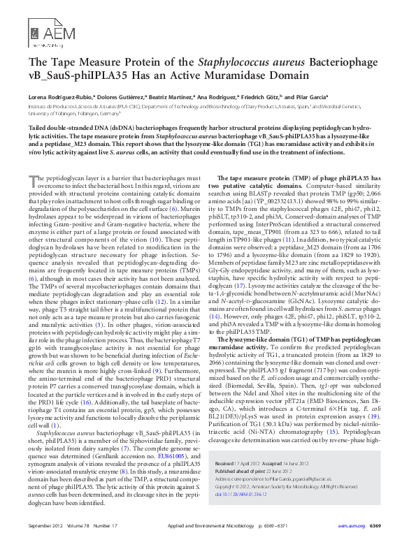 (PDF) The Tape Measure Protein of the Staphylococcus aureus ...