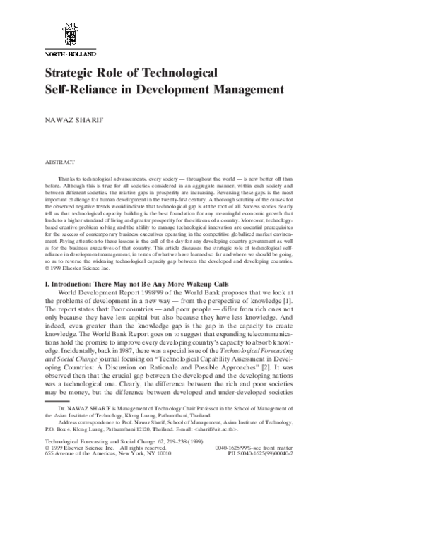 (PDF) Technological Self-Reliance: Key to Effective Development Management