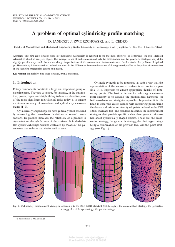 (PDF) A problem of optimal cylindricity profile matching