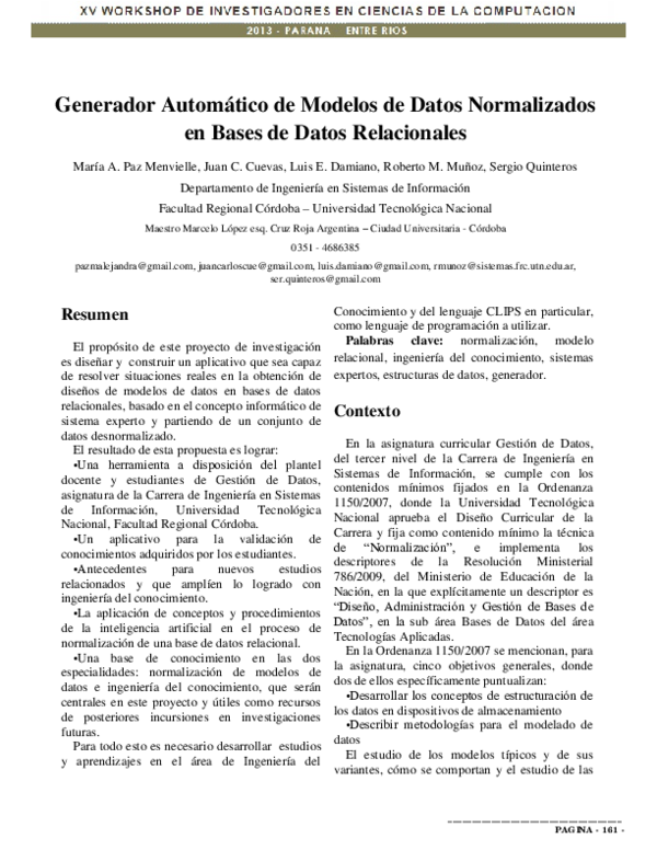 (PDF) Generador automático de modelos de datos normalizados en bases de datos relacionales ...