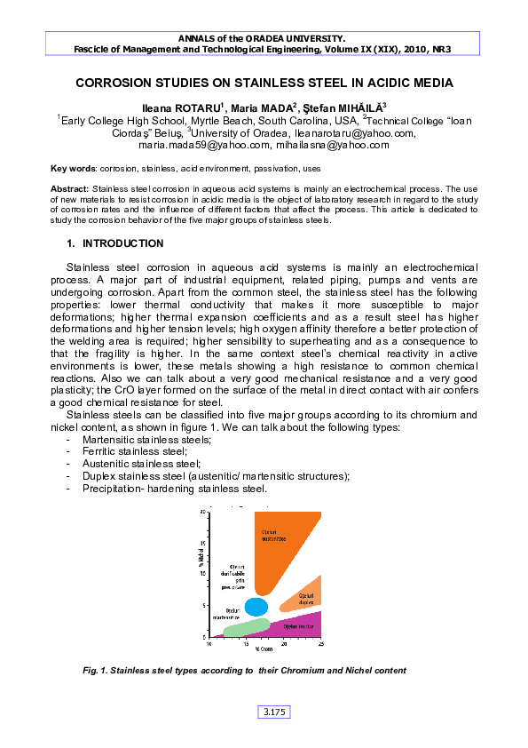 (PDF) Corrosion Studies on Stainless Steel in Acidic Media
