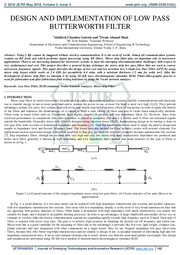 (PDF) DESIGN AND IMPLEMENTATION OF LOW PASS BUTTERWORTH FILTER