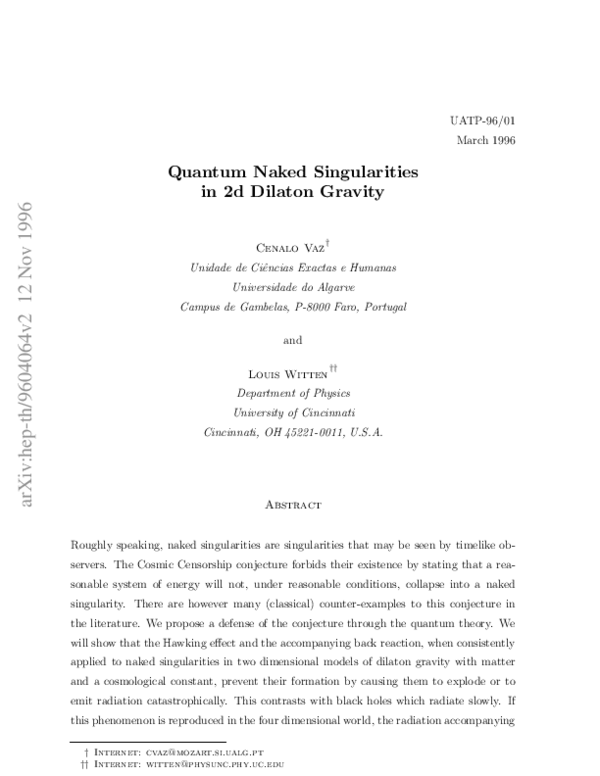 (PDF) Quantum naked singularities in 2D dilaton gravity | Louis Witten ...