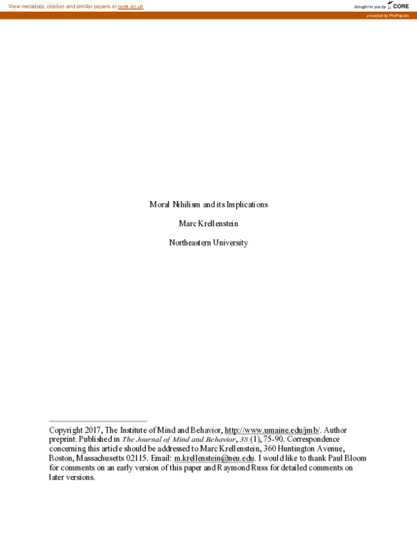 (PDF) Moral nihilism and its implications