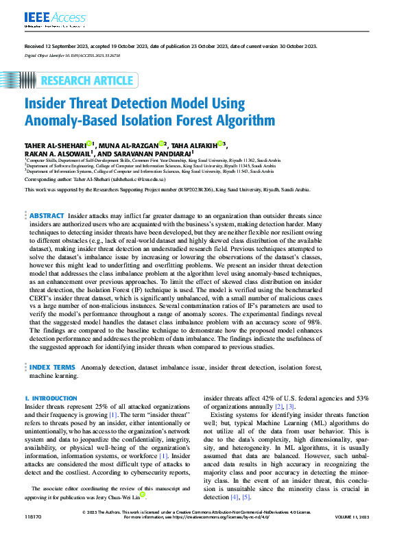 (PDF) Insider Threat Detection Model Using Anomaly-Based Isolation Forest Algorithm