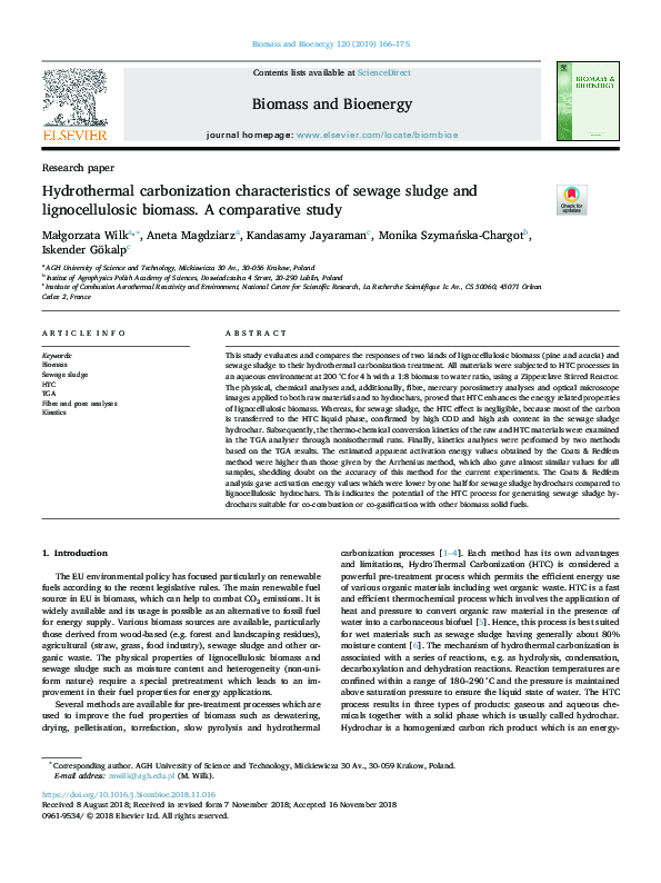 (PDF) Hydrothermal carbonization characteristics of sewage sludge and lignocellulosic biomass. A ...