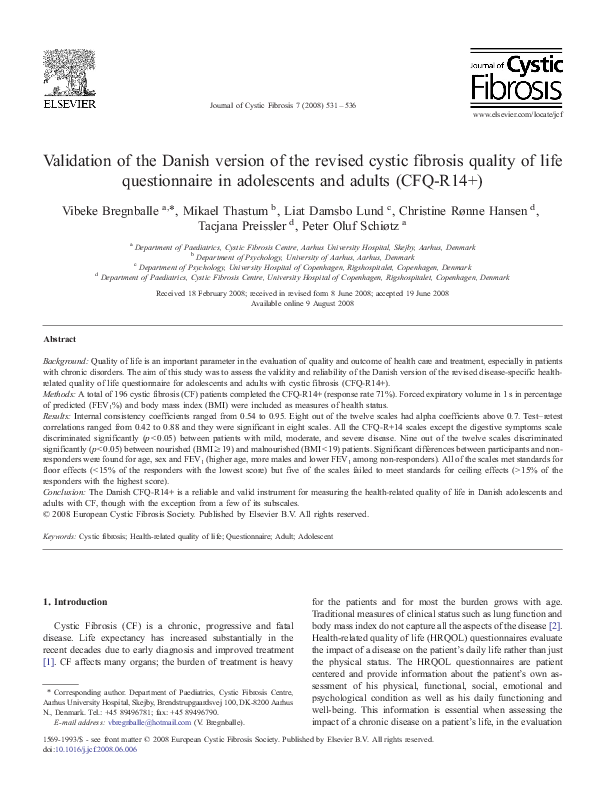 (PDF) Validation of the Danish version of the revised cystic fibrosis ...