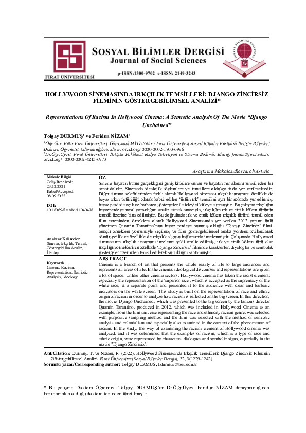 (PDF) Representations Of Racism In Hollywood Cinema: A Semıotic Analysis Of The Movie “Django ...